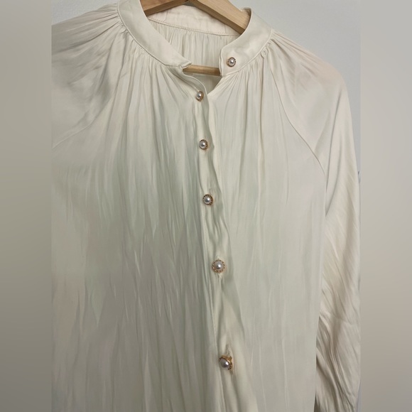 J.ING | Tops | Satin Ivory Puff Sleeve Blouse W Pearl Buttons By Jing ...